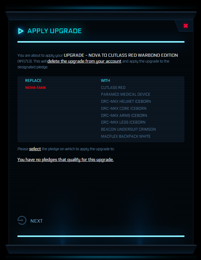 STAR CITIZEN - NOVA TO CUTLASS RED WARBOND UPGRADE PLUS MEDICAL CAREER ...