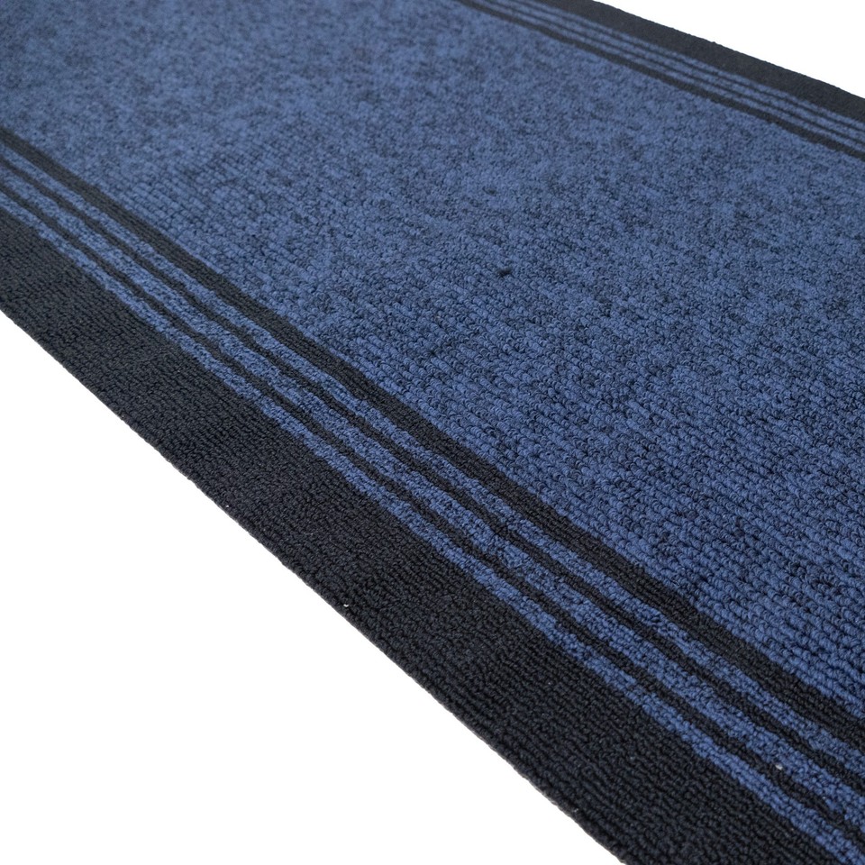 Anti Slip Low Profile Loop Pile Striped Blue Outdoor Heavy Duty Runner ...