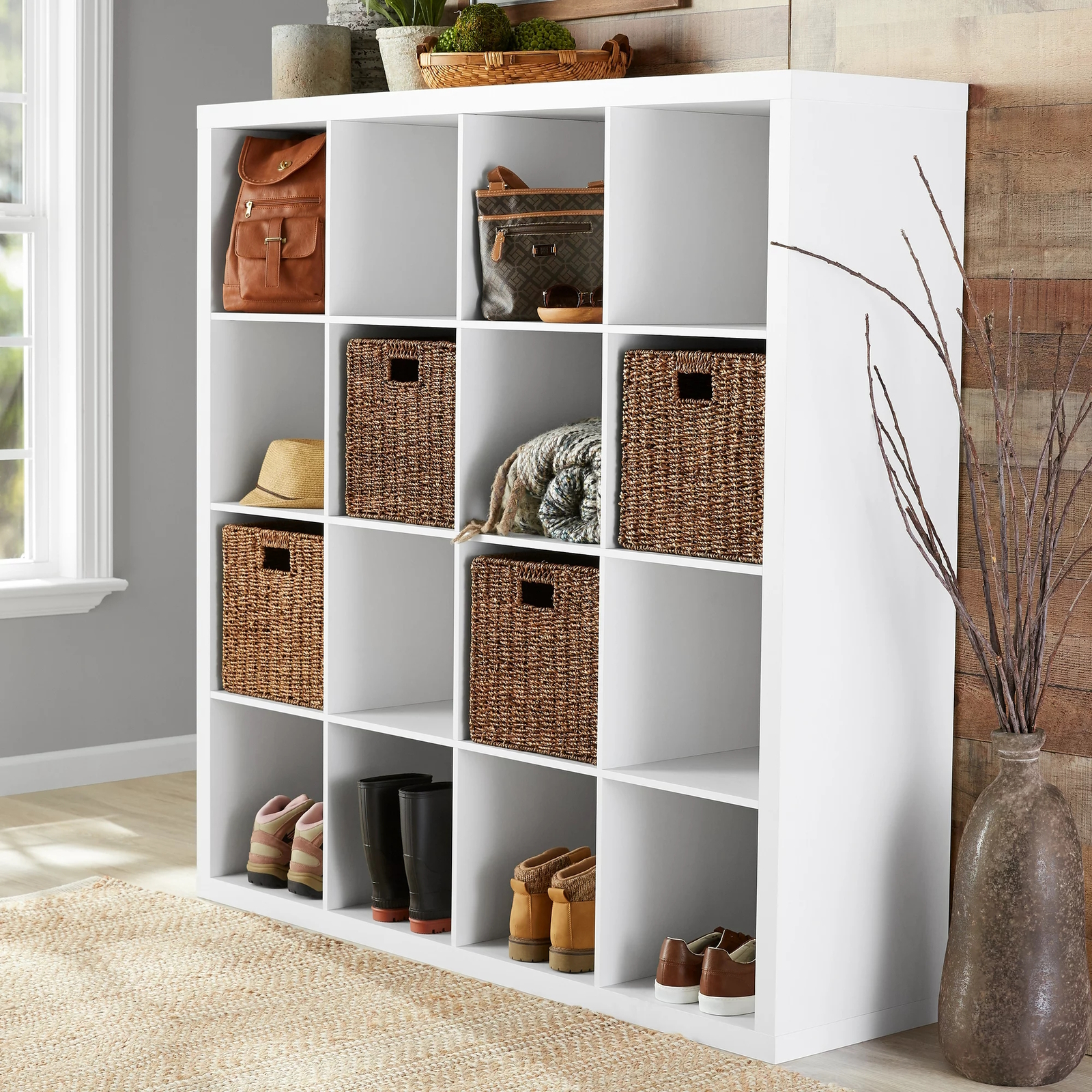 Solid White Wooden 16 Cube Bookcase Storage Organizer Office Shelving ...
