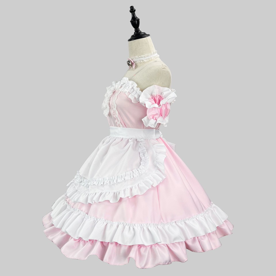 Women's Girl Lolita Dress Pleated Cosplay Ruffle Role Playing Maid Cute ...