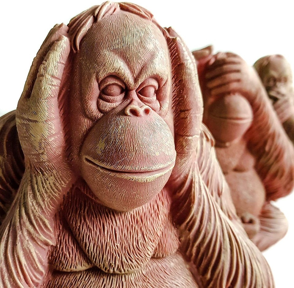 Garden Monkey Ornament Statues 3pc Set See Hear Speak No Evil Large ...