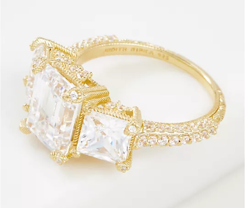 Judith Ripka Ring Triple Stone Diamonique Gold Clad or Sterling Silver ...