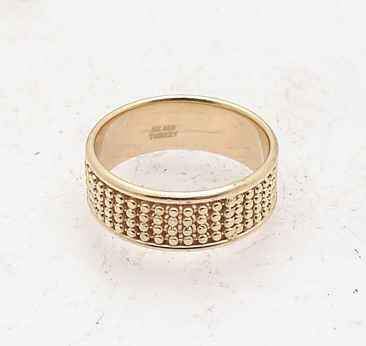 Sz 8 Technibond Framed Wrapped Bead Ball Band Ring 14K Yellow Gold ...