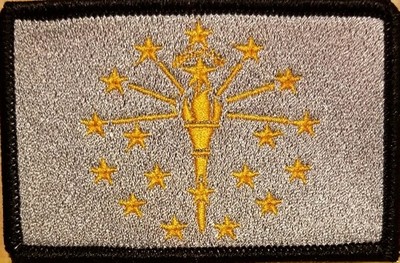 INDIANA STATE Flag Tactical Patch With Hook Adhesive Gray Version BLACK ...