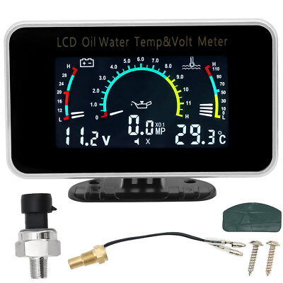 3 In 1 Car Truck LCD Digital Display Voltmeter Oil Pressure Water Temp ...