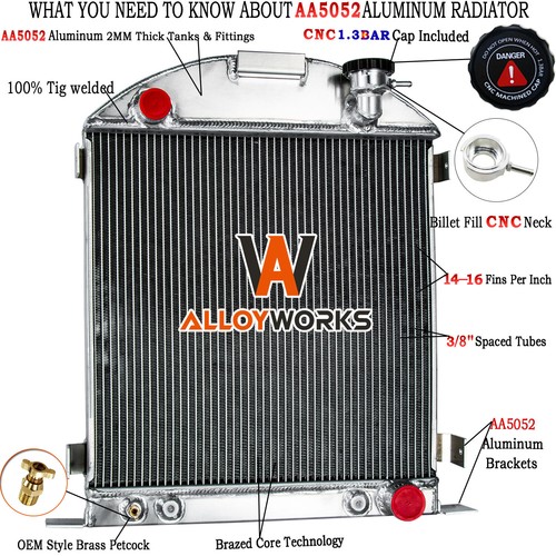 4 Row Radiator w/Cap for 1928-1929 Ford Model A Chevy Engine ...
