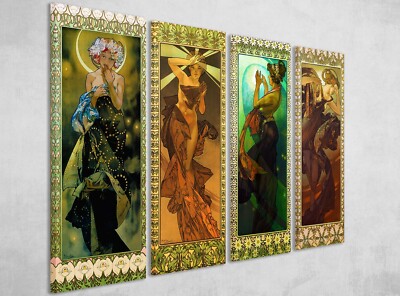 Alphonse Mucha Stars and the Moon 4 x Canvas Wall Art Picture Poster ...