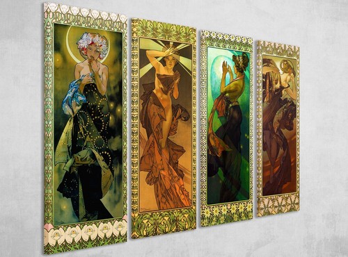 Alphonse Mucha Stars and the Moon 4 x Canvas Wall Art Picture Poster ...