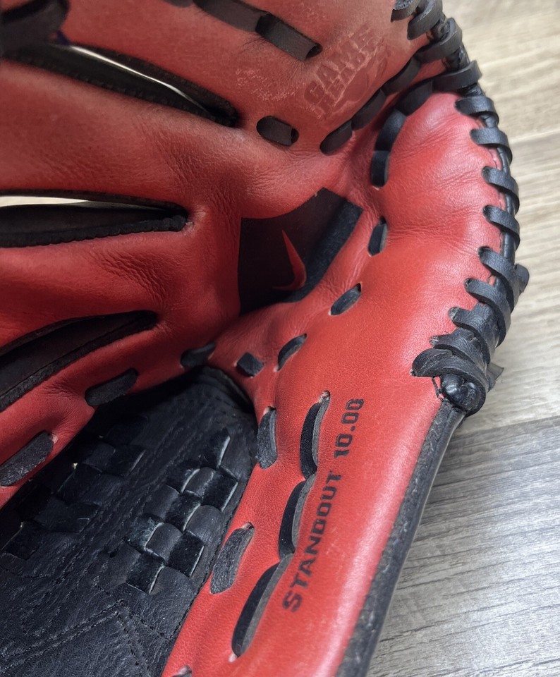 NIKE STAND OUT 10.00 YOUTH BASEBALL GLOVE MITT BLACK/RED | eBay