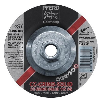 CC-GRIND-SOLID Steel Grinding Disc, Ceramic, 4-1/2 in dia, 5/8 in Arbor ...