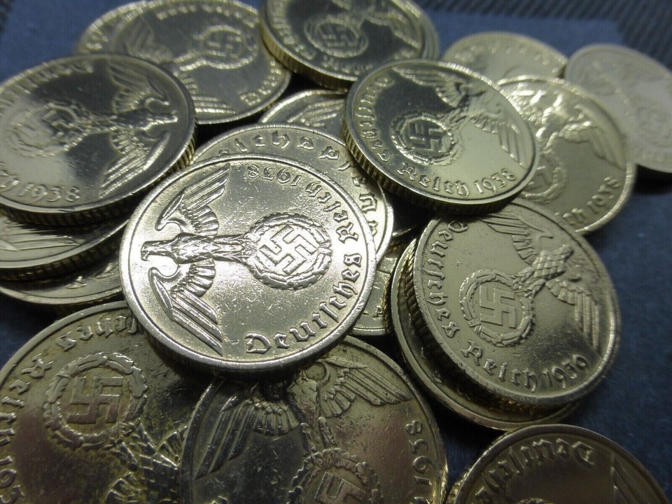 Nazi 10 Reichspfennig Coin and Swastika Stamp Set Third Reich WW2 ...