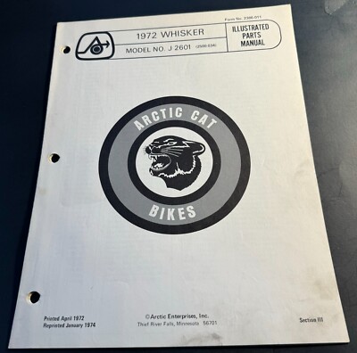 ORIGINAL 1972 ARCTIC CAT WHISKER MINI-BIKE PARTS MANUAL P/N 2386-011 ...