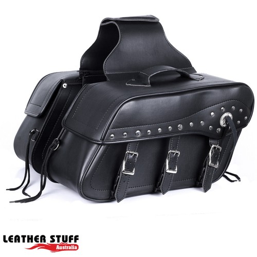 CRUISER 3 BUCKLE SADDLE BAGS SLANTED LEATHER Motorcycle Panniers ...