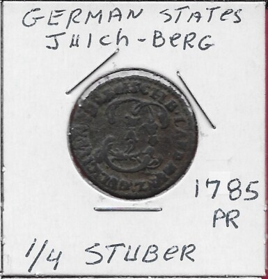 GERMAN STATES DUCHY JULICH-BERG 1/4 STUBER 1785PR KARL THEODOR ...