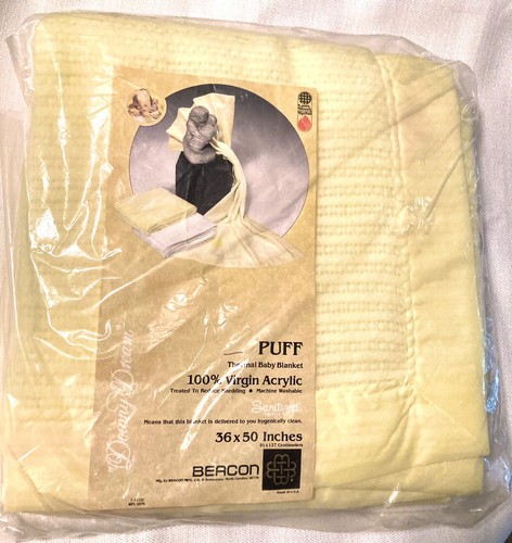 Puff Vtg Baby Blanket Beacon Thermal Satin Binding New Yellow USA | eBay
