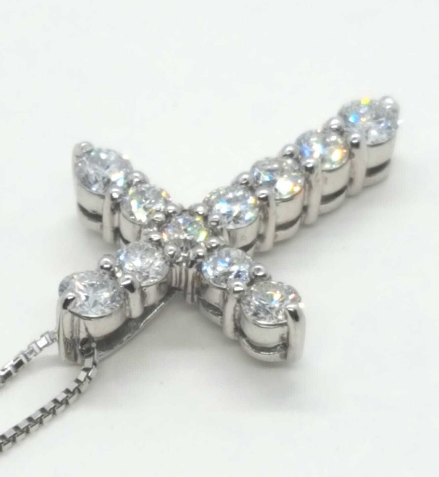 2 Ct Diamond Cross Pendant Women's Necklace Chain 14K White Gold Finish ...