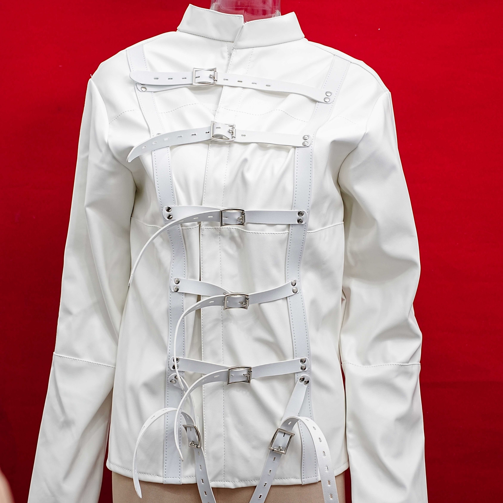 White Asylum Straight Jacket Costume S/M L/XL Body Harness Restraint ...