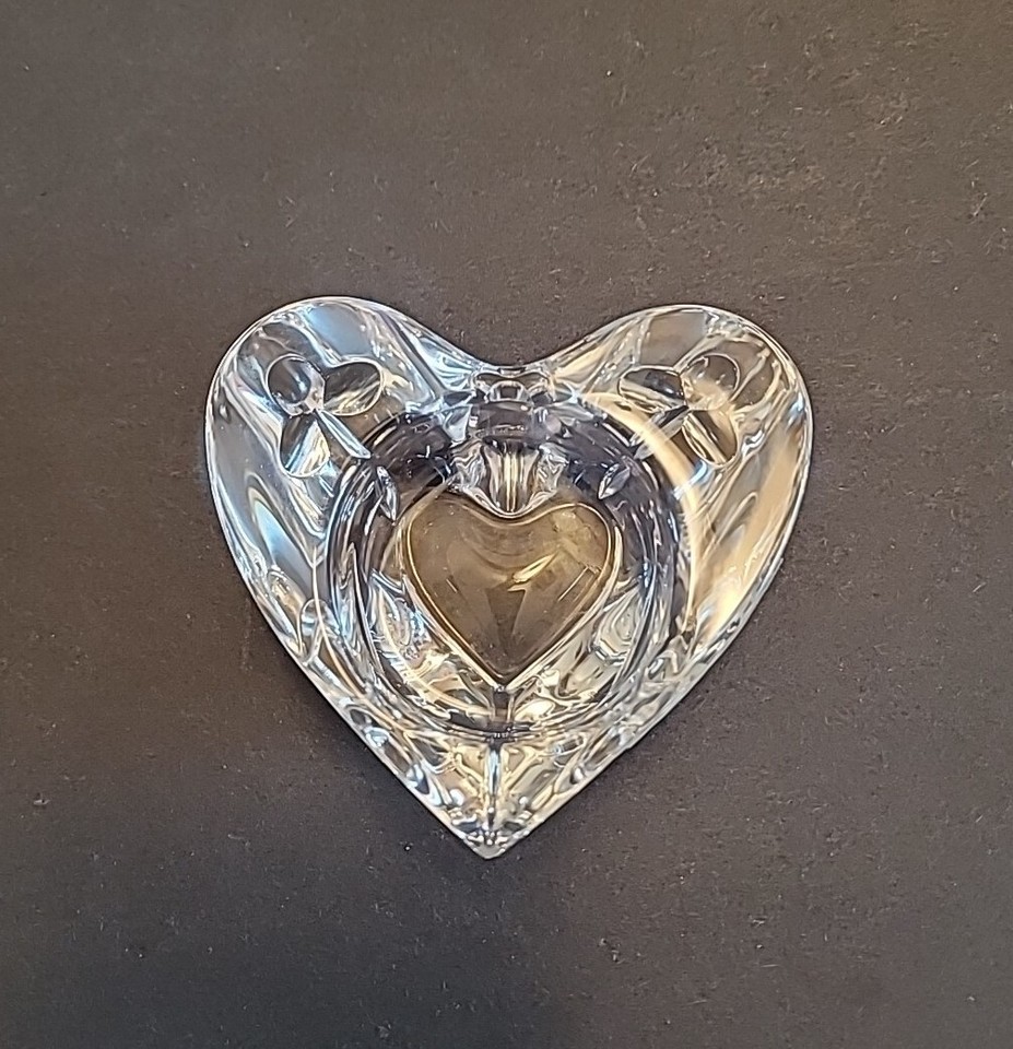 Cashs Irish Crystal Heart Votive Candle Holder with Sticker and Etched ...