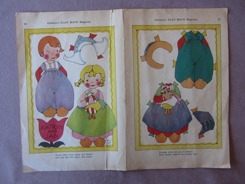 1930s Katryn + Jan Twins Dutch Paper Dolls +Clothing Fern Bisel Peat ...