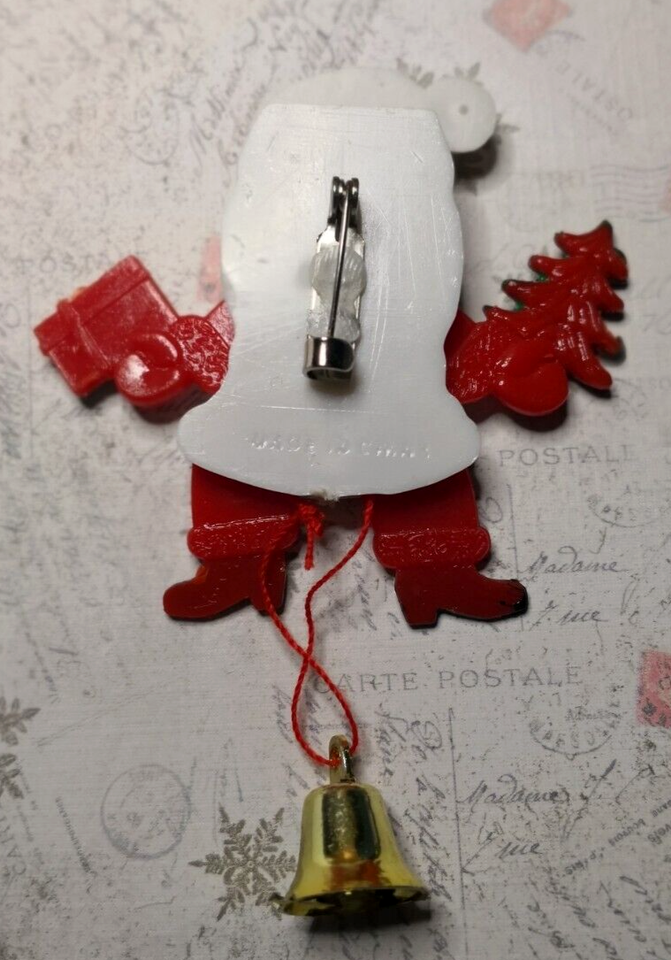 Vintage Christmas Santa Pull Bell Jump Up Plastic Pin Brooch | eBay