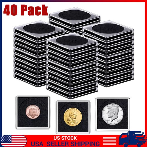 40 Pcs Adjustable Acrylic Coin Collection Cases with Sponges, Coin Snap ...