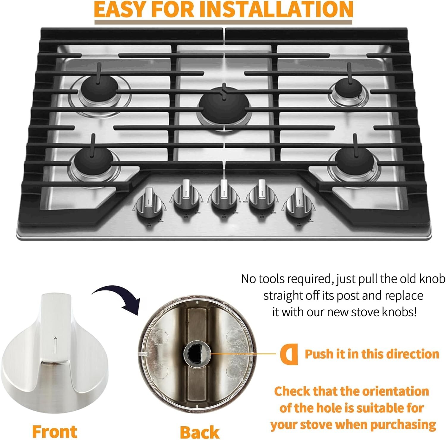 Stainless Steel Stove Knobs Replacement for Whirlpool Gas Range - 5 Pcs ...