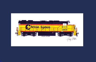 Chessie System (B&O) GP38 #3802 11"x17" Matted Print Andy Fletcher ...
