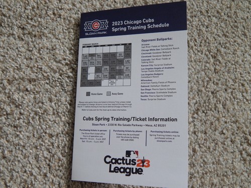 CHICAGO CUBS MLB 2023 OFFICIAL SPRING TRAINING SCHEDULE MESA ARIZONA ...