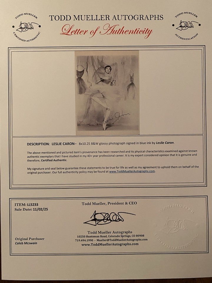 Leslie Caron Signed Autographed Photo w/ COA The Glass Slipper Gigi ...