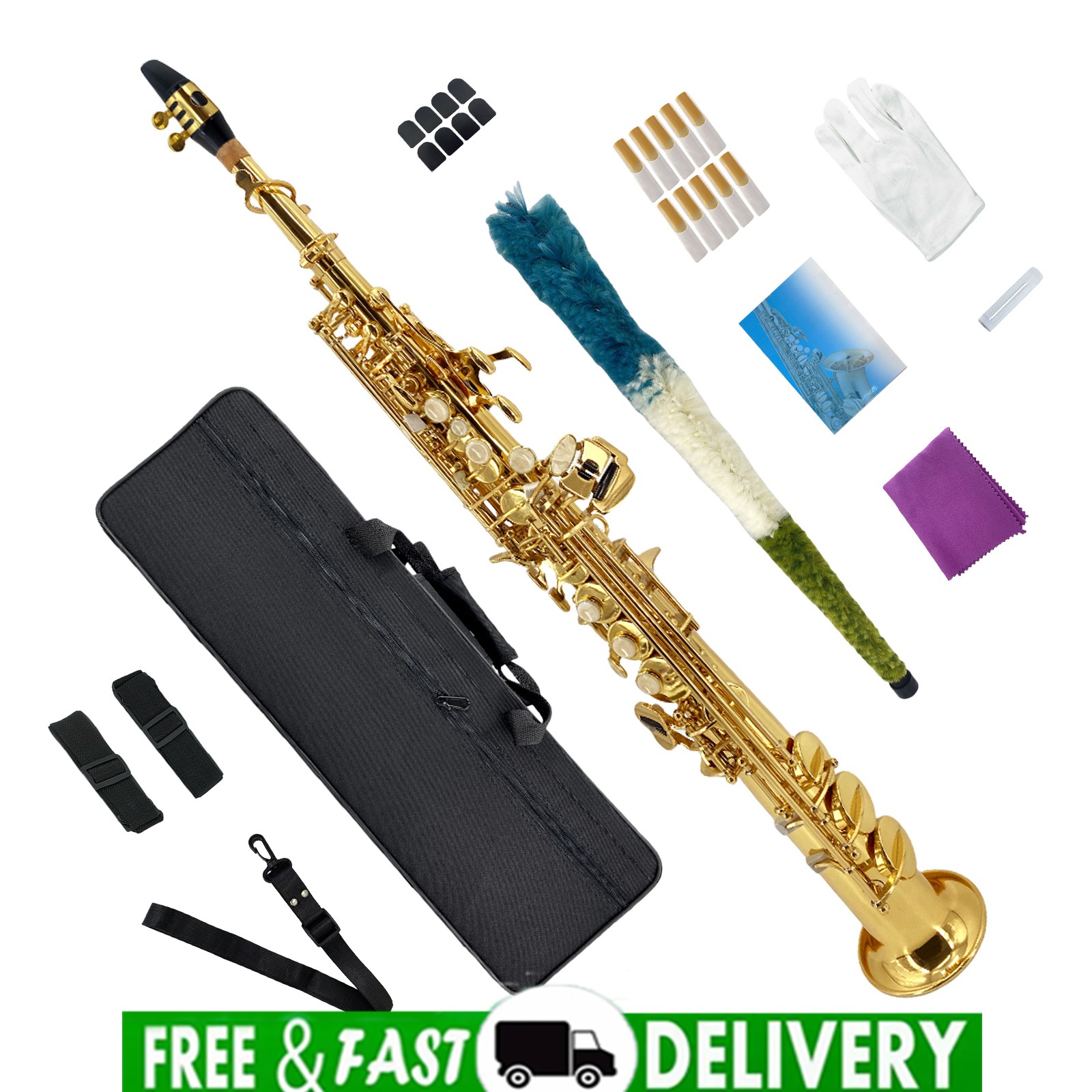 Soprano Saxophone Bb Straight Gold Lacquer Brass Students Kit for ...