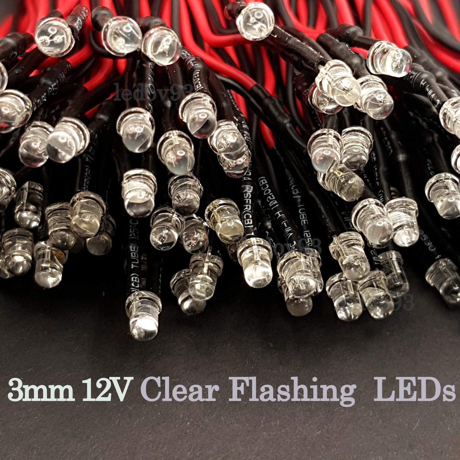12V 3mm FLASHING Pre-Wired LEDs Various Colours Lamp Wired LED 20mA ...