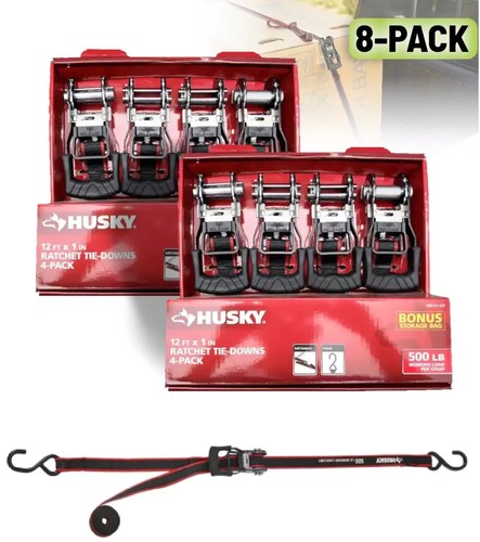 8-PACK HUSKY RATCHET TIE DOWN Heavy Loads Security Fastening Straps 12 ...