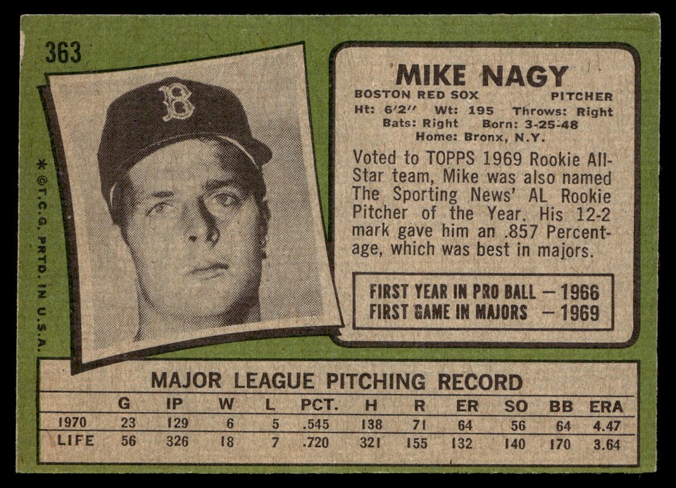 1971 Topps Mike Nagy #363 Boston Red Sox | eBay