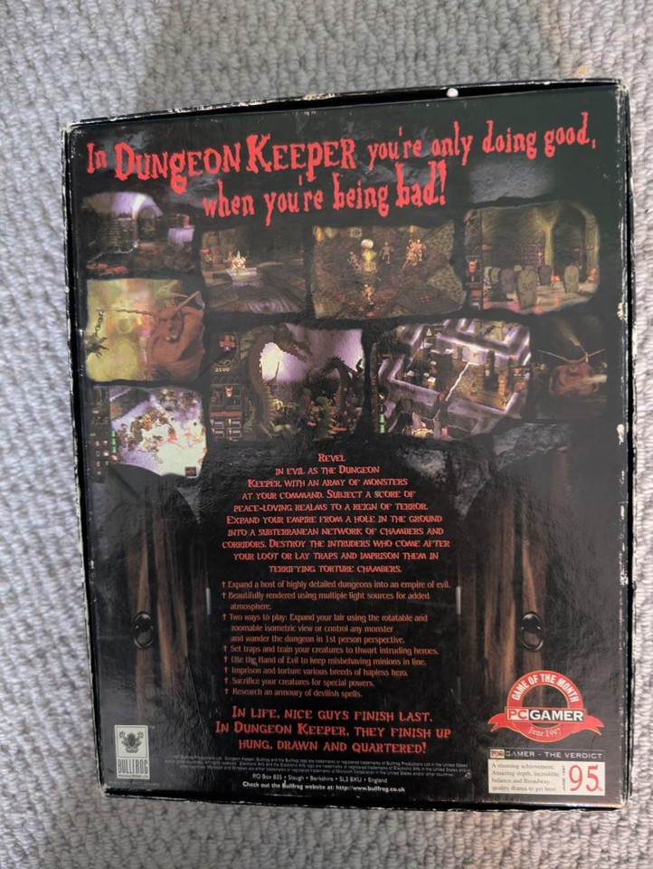 Dungeon Keeper Big Box PC CD-ROM Game Complete Bullfrog Vintage Retro ...