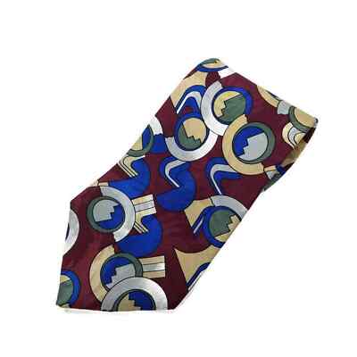 J.S. Blank and Co. Burgundy Blue Geometric Abstract All Silk Neck Tie ...