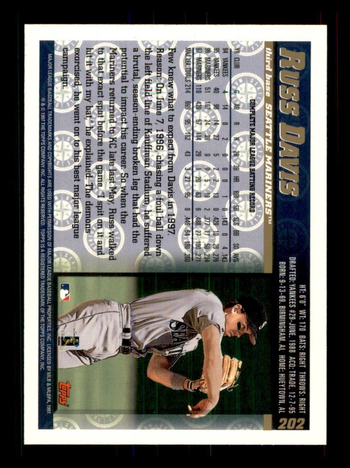1998 Baseball Topps Russ Davis Seattle Mariners #202 | eBay