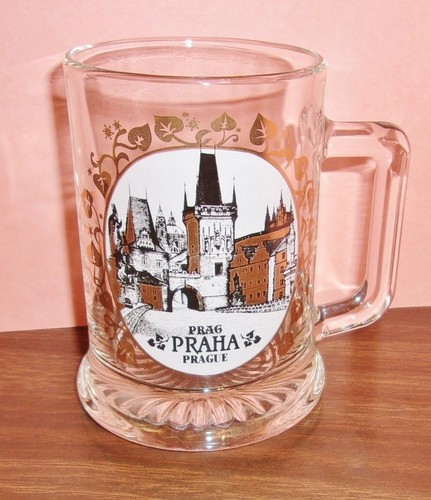 Prag Praha Prauge Beer Stein/ Coffee Cup/Mug - Clear - Souvenir - Gold ...