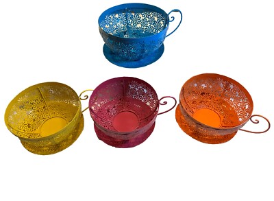 Tea Cup Flower Pot Metal Plant Planter Set Of 4 Centerpieces | eBay