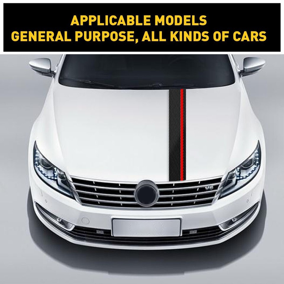 5D Carbon Fiber With Red Rally Racing Stripe Front Hood Decal Vinyl ...