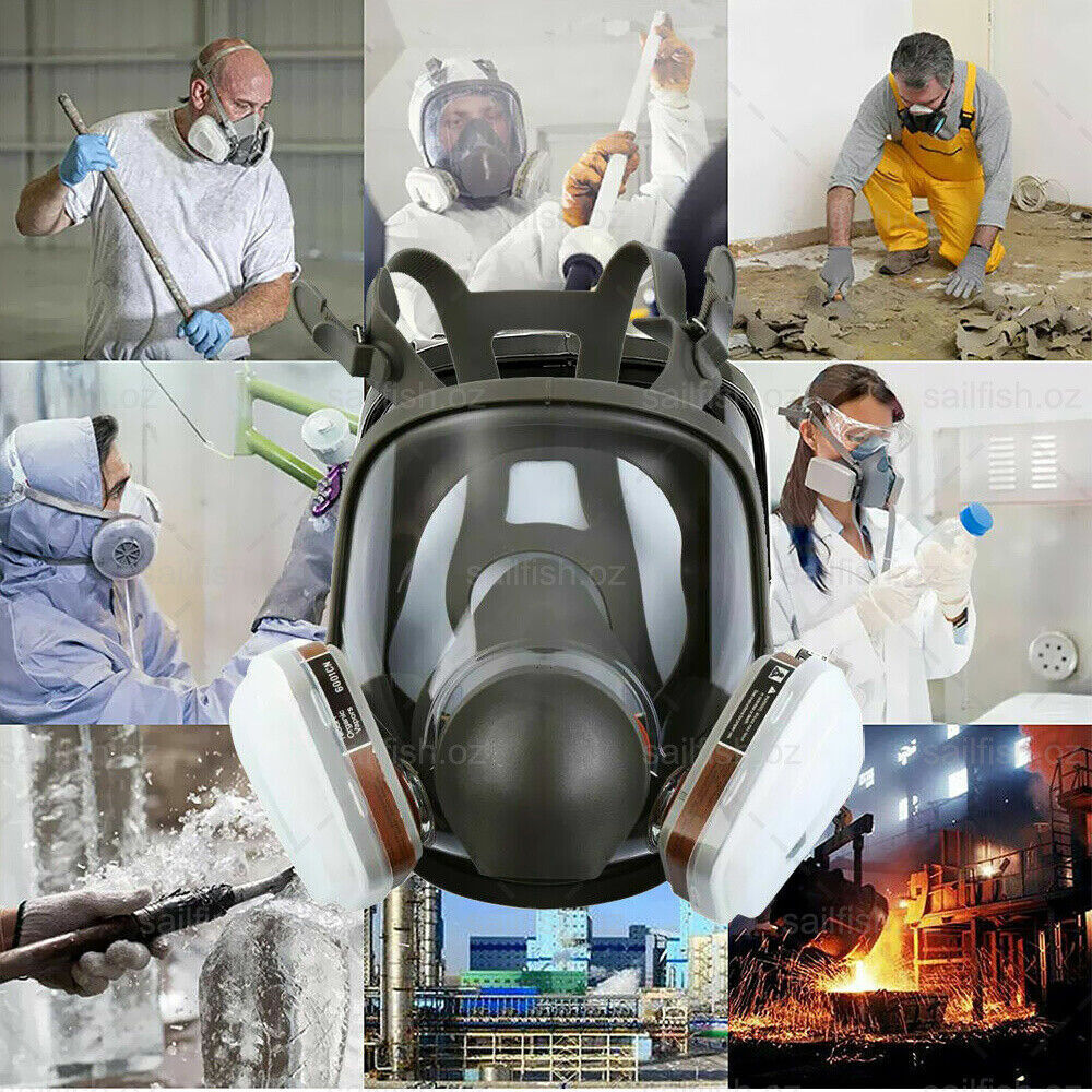 Gas Mask 7 in 1 Full Face Chemical Spray Painting Respirator Vapour ...