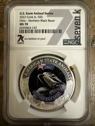 2022 $5 Cook Islands Ohio Black Racer 7K Metal 1oz Fine Silver NGC MS70 ...
