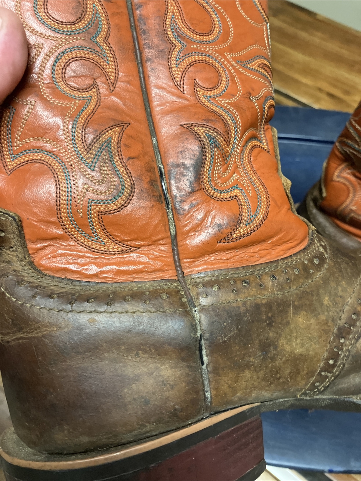 Justin Square Toe Boots SV7214 Size 9.5D Orange/Brown | eBay