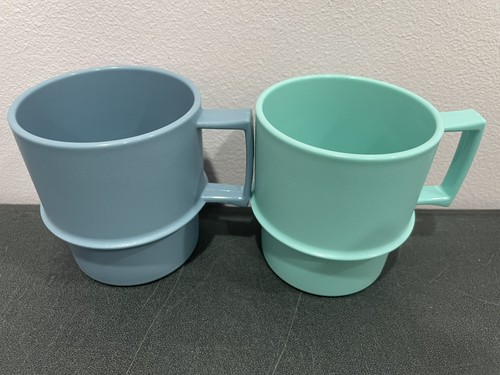 2 Tupperware MUGS CUPS 1312 Dusty Blue Mint Green HANDLES | eBay