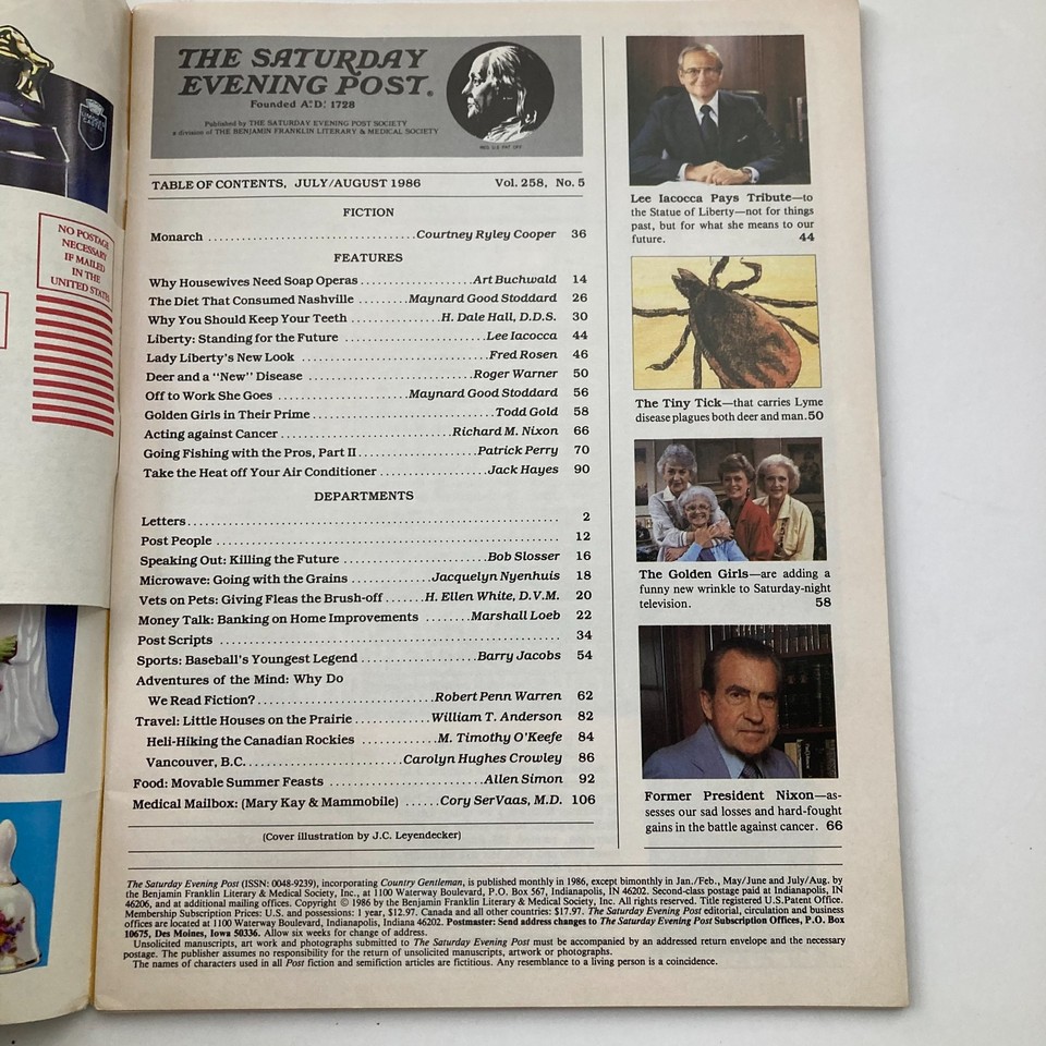 The Saturday Evening Post Magazine July 1986 Vol 258 No. 5 Liberty 1886 ...