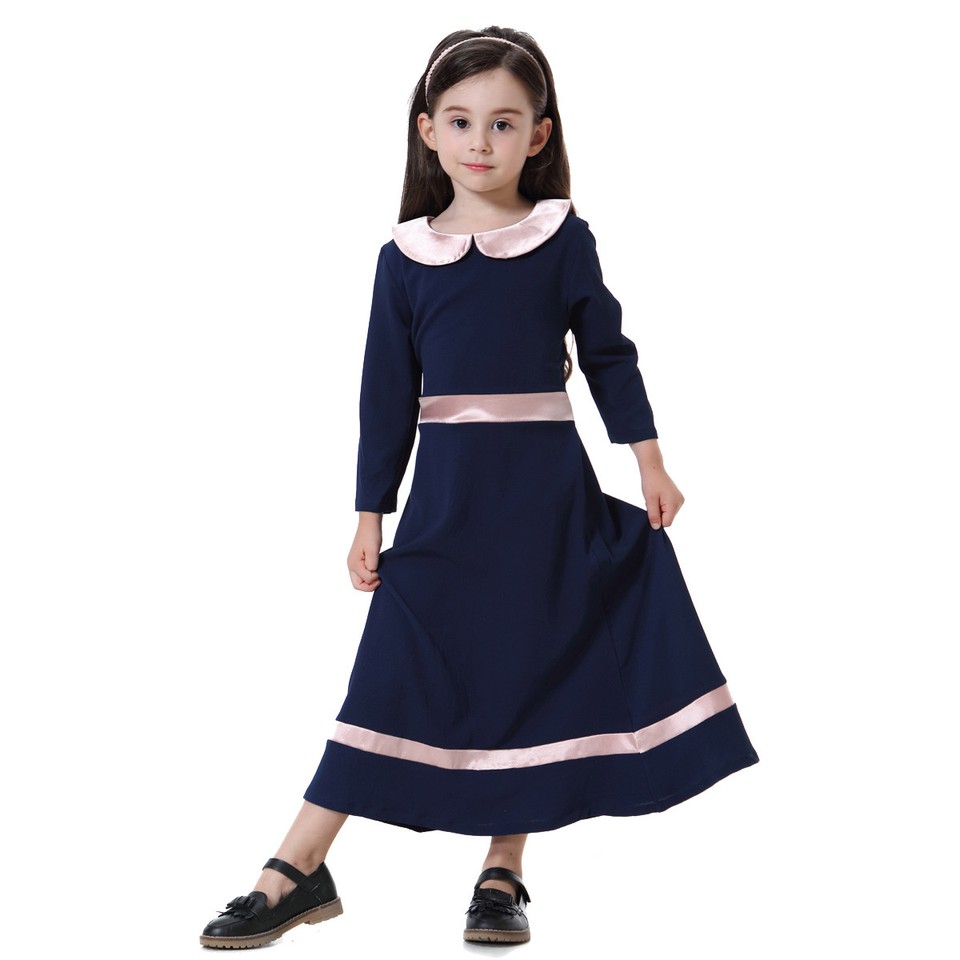 Kids Muslim Girls Long Maxi School Dress Long Sleeve Abaya Islamic Arab ...