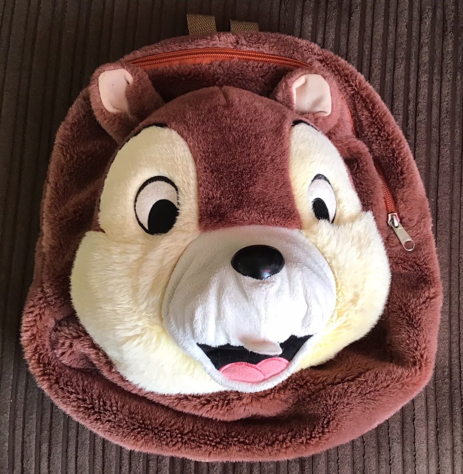 Chip ‘n’ Dale Chipmunk Head Soft Plush Backpack Toy Disneyland Paris ...