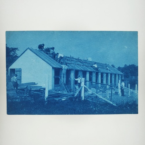 Long House Construction RPPC Postcard c1910 Cyanotype Building Home ...