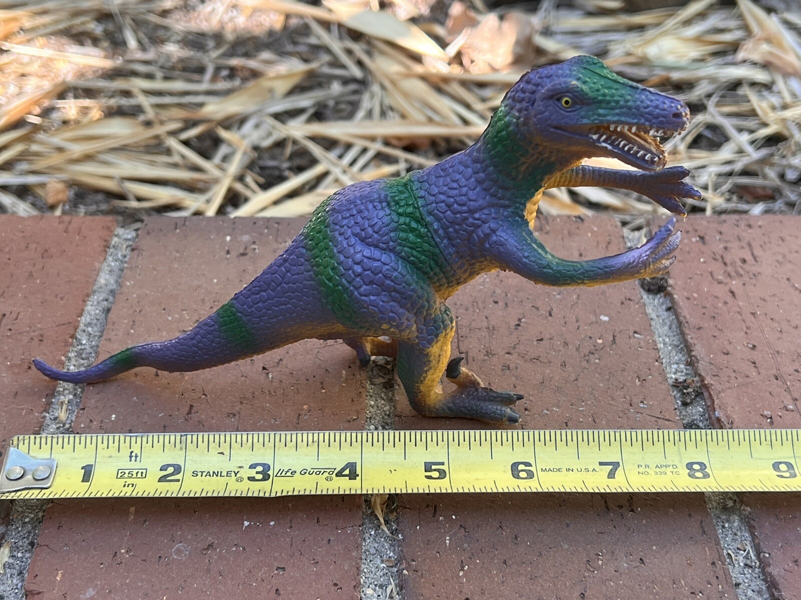 Vintage 8” Plastic Dinosaur Velociraptor Toy Figure Purple Green Tan ...