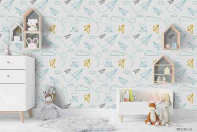 3D Hand Drawn Paper Airplane Self-adhesive Removable Wallpaper Murals ...