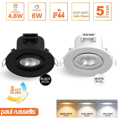 68-74mm LED Recessed Ceiling Spotlights 3CCT Dimmable Adjustable Tilt ...